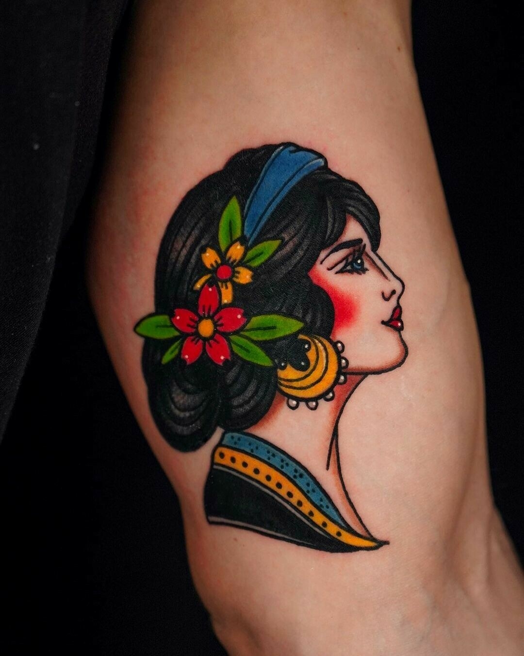 Traditional Flapper Girl Tattoo