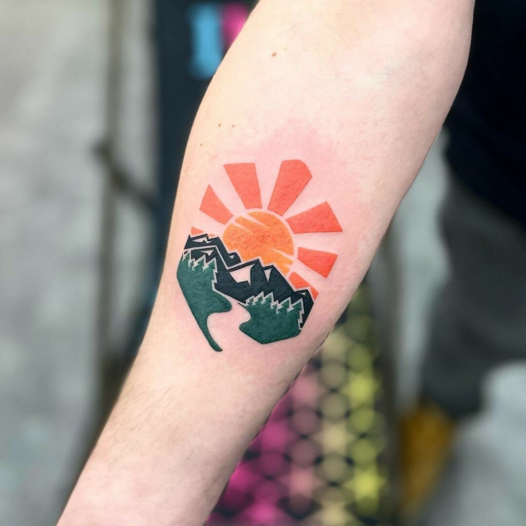 Colorado Flag With Mountains Tattoo